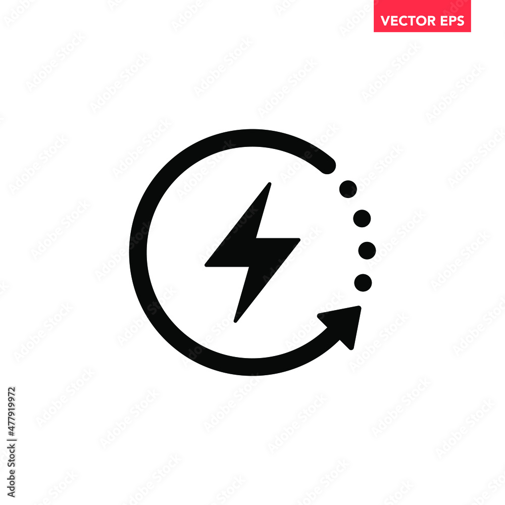 Black round recharging icon, simple energy flat design vector pictogram ...