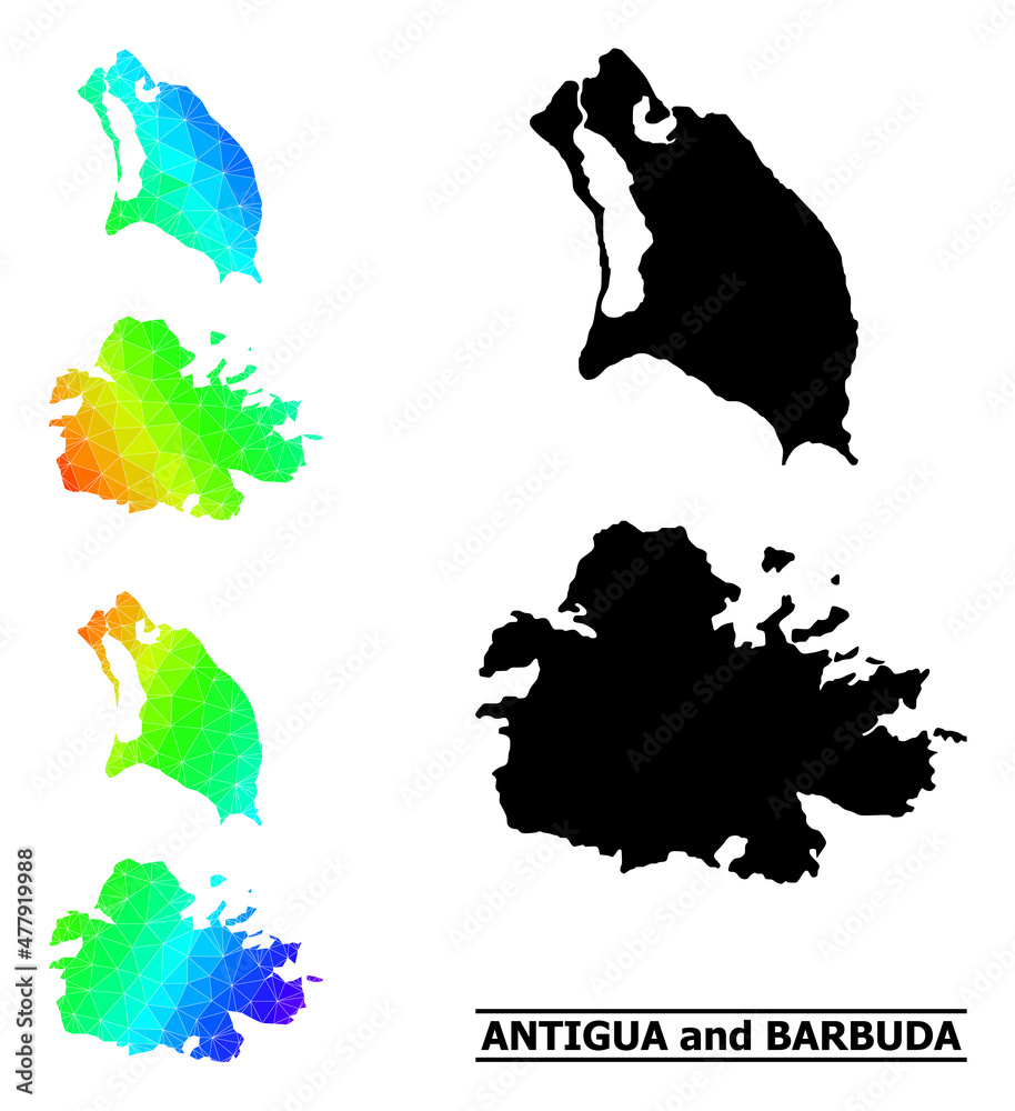 Vector lowpoly rainbow colored map of Antigua and Barbuda with diagonal ...