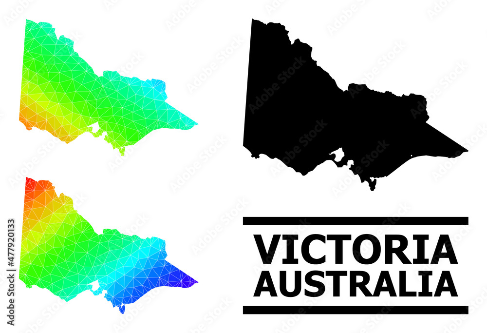 Vector lowpoly rainbow colored map of Australian Victoria with diagonal ...