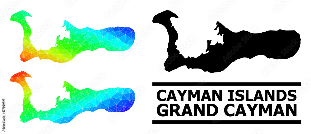 Vector low-poly rainbow colored map of Grand Cayman Island with ...