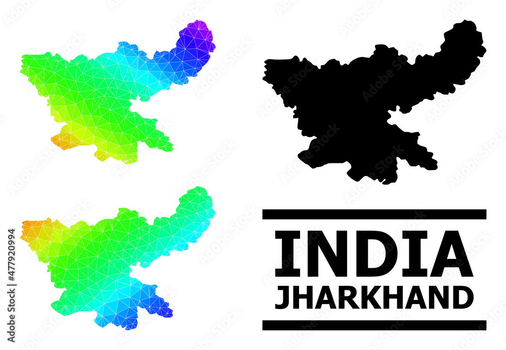 Vector low-poly spectral colored map of Jharkhand State with diagonal ...