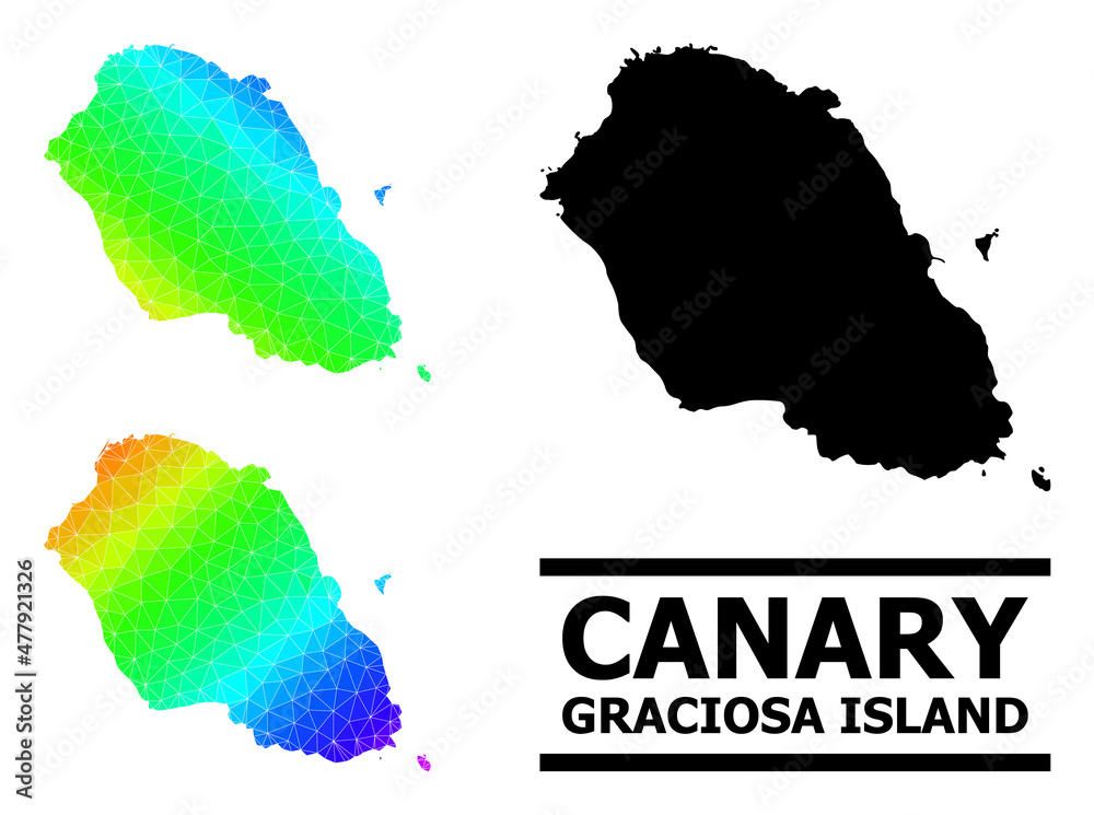 Vector low-poly spectral colored map of Graciosa Island with diagonal ...
