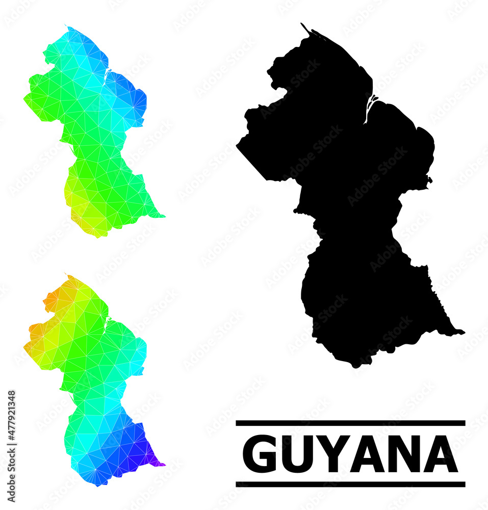 Vector low-poly spectrum colored map of Guyana with diagonal gradient ...