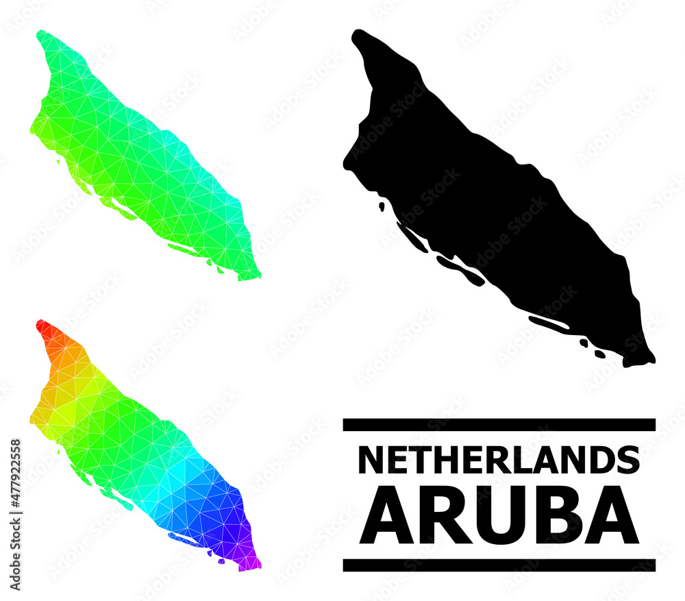 Vector low-poly spectral colored map of Aruba Island with diagonal ...