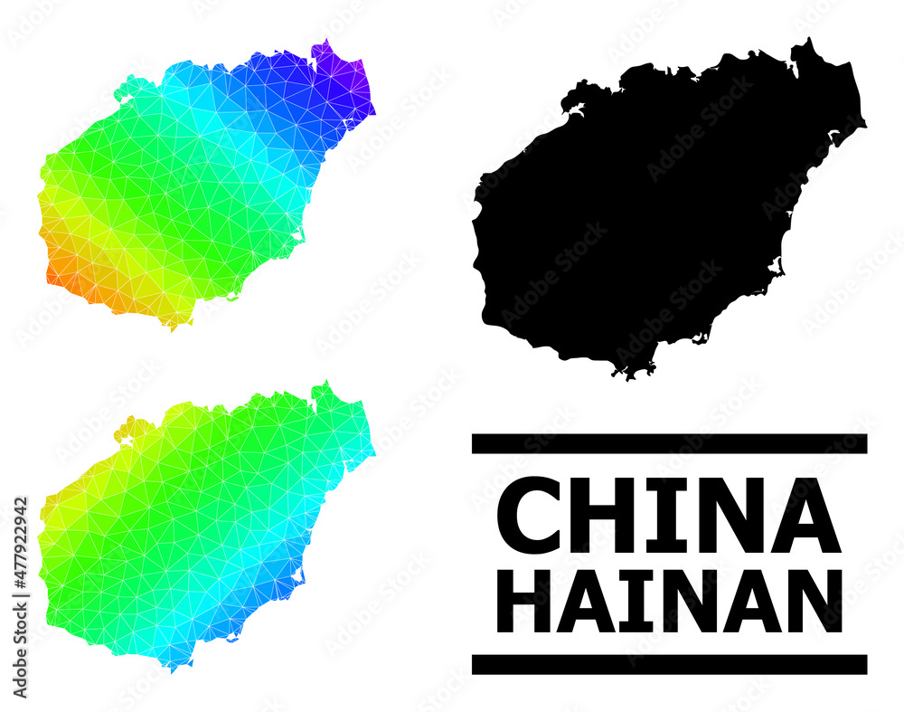 Vector low-poly spectrum colored map of Hainan Island with diagonal ...