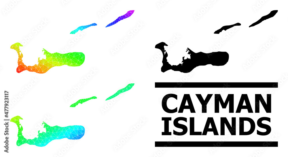 Vector lowpoly spectrum colored map of Cayman Islands with diagonal ...