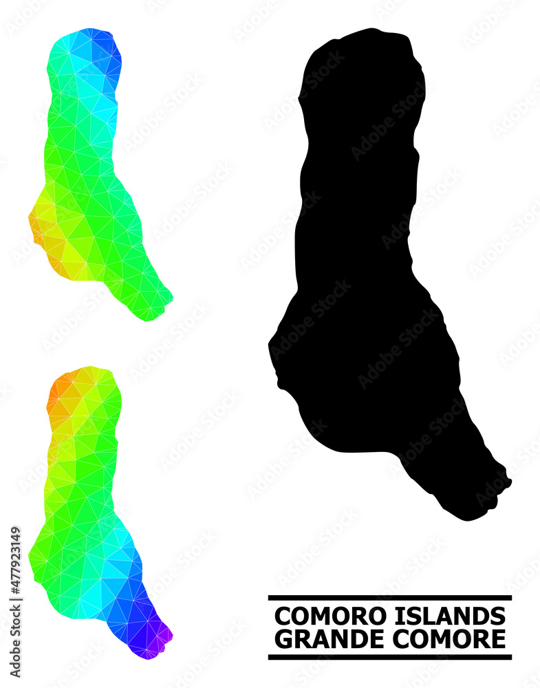 Vector low-poly spectrum colored map of Grande Comore Island with ...