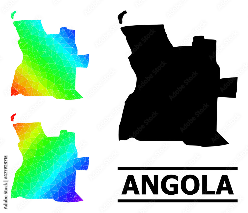 Vector low-poly rainbow colored map of Angola with diagonal gradient ...