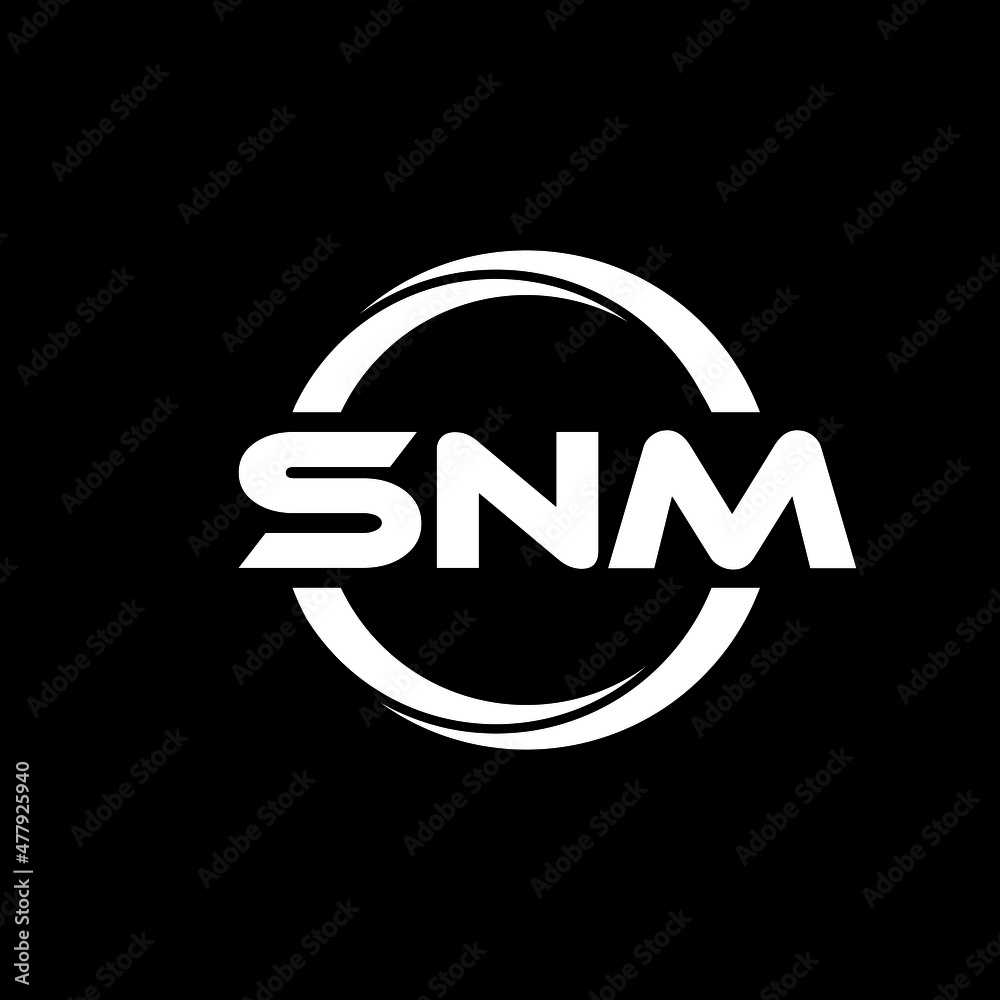 Vetor do Stock: SNM letter logo design with black background in ...