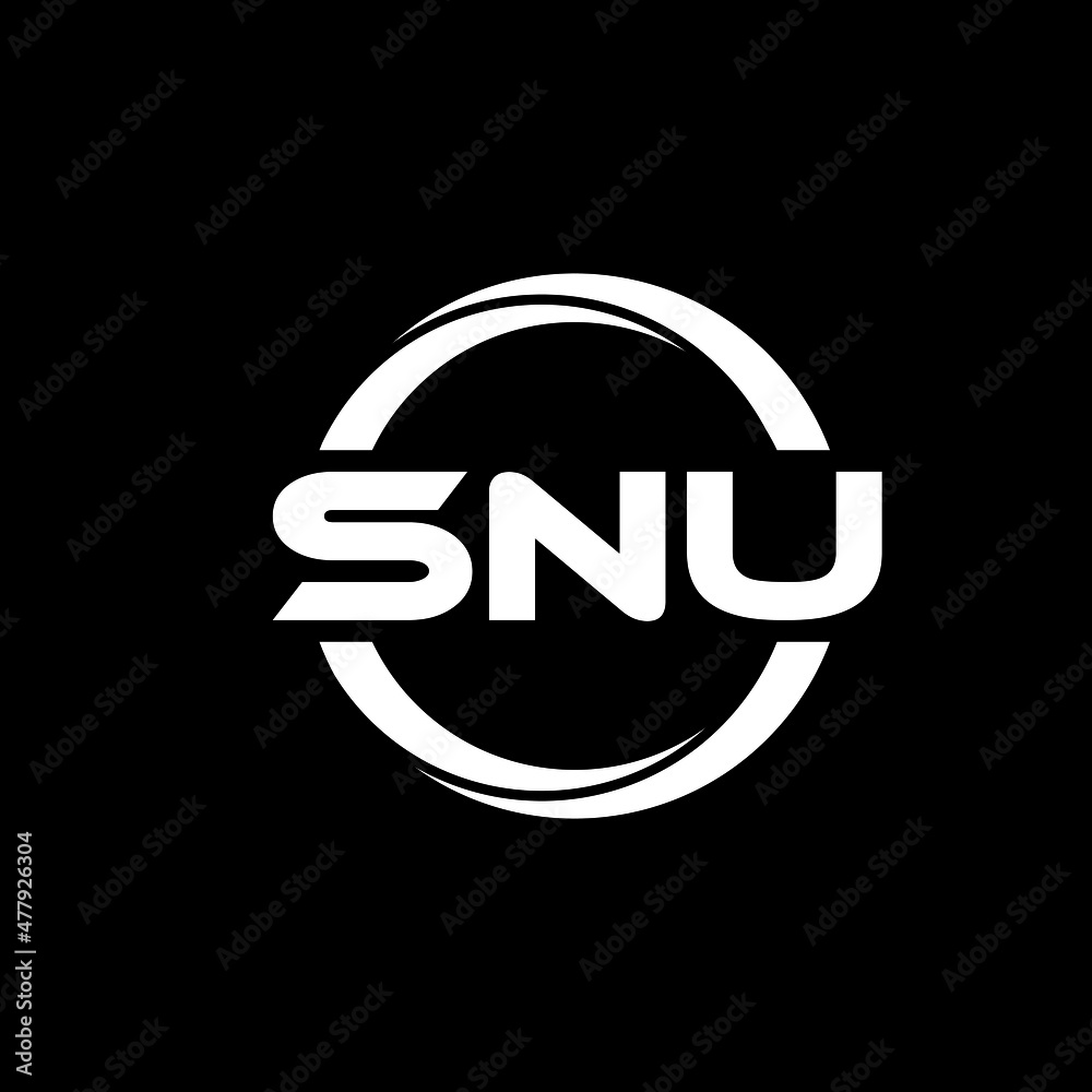 SNU letter logo design with black background in illustrator, vector ...