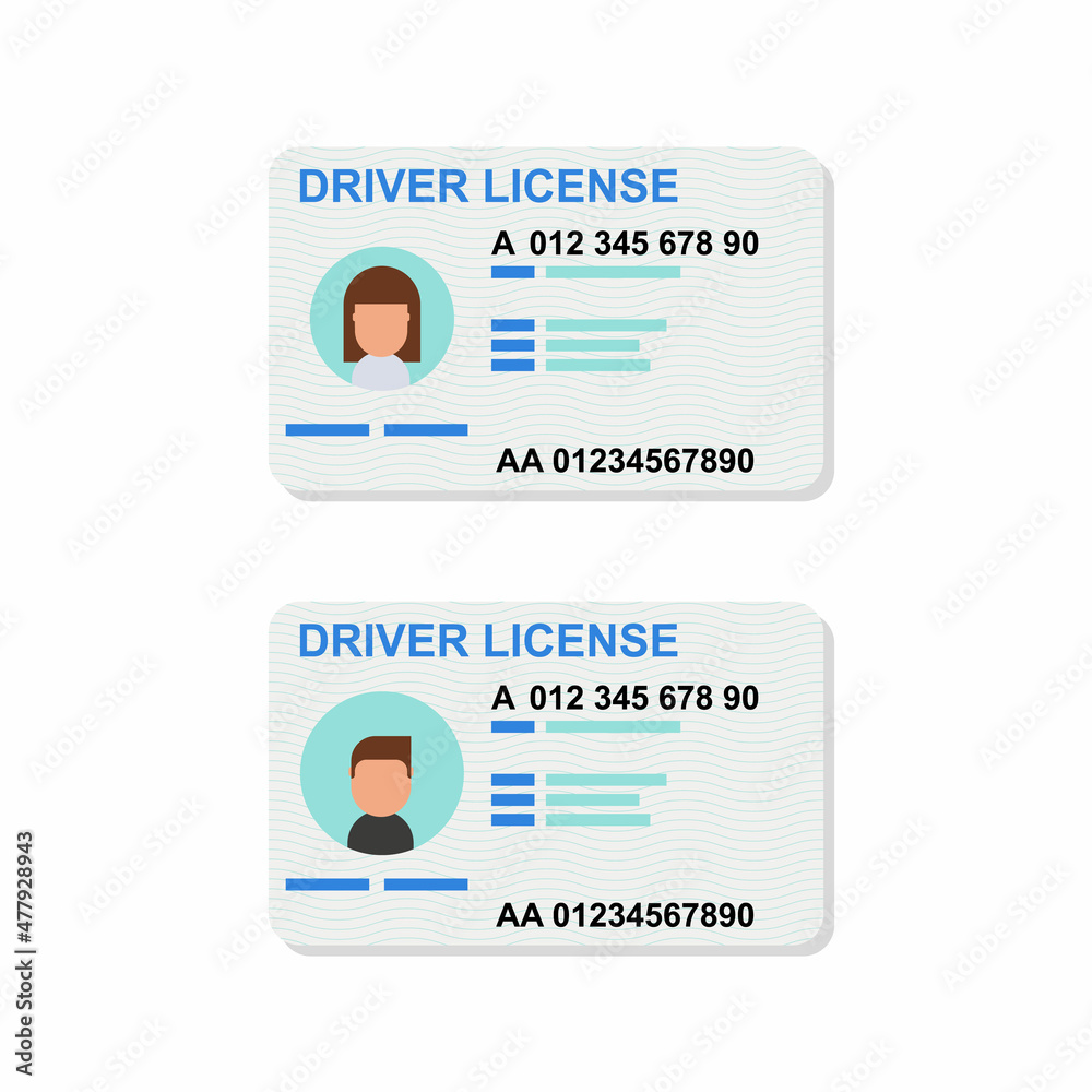 Man and woman driver license plastic card template. Vector in flat ...