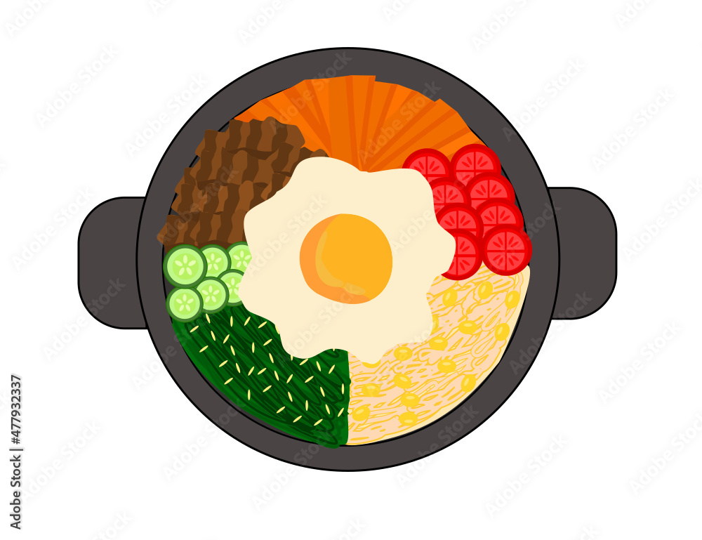 Korean traditional food bibimbap or or bi bim bop.Korea concept.Clip ...