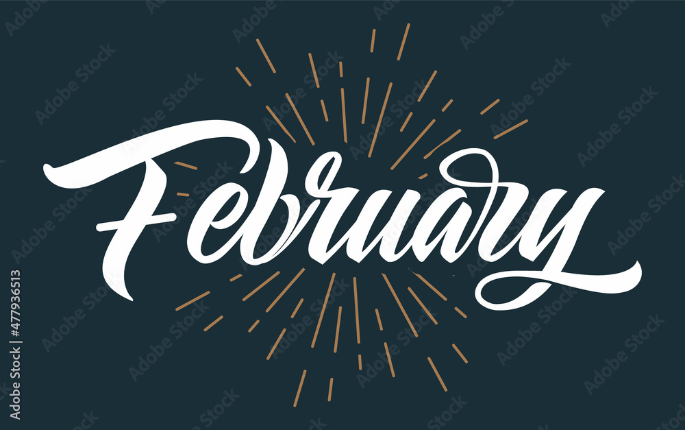 February - cute handwritten modern black outline name of month of the ...