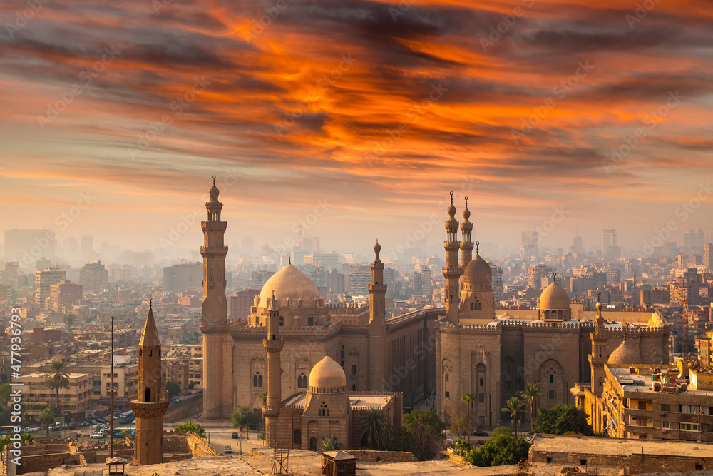 The Mosque-Madrasa of Sultan Hassan at sunset, Cairo Citadel, Egypt ...
