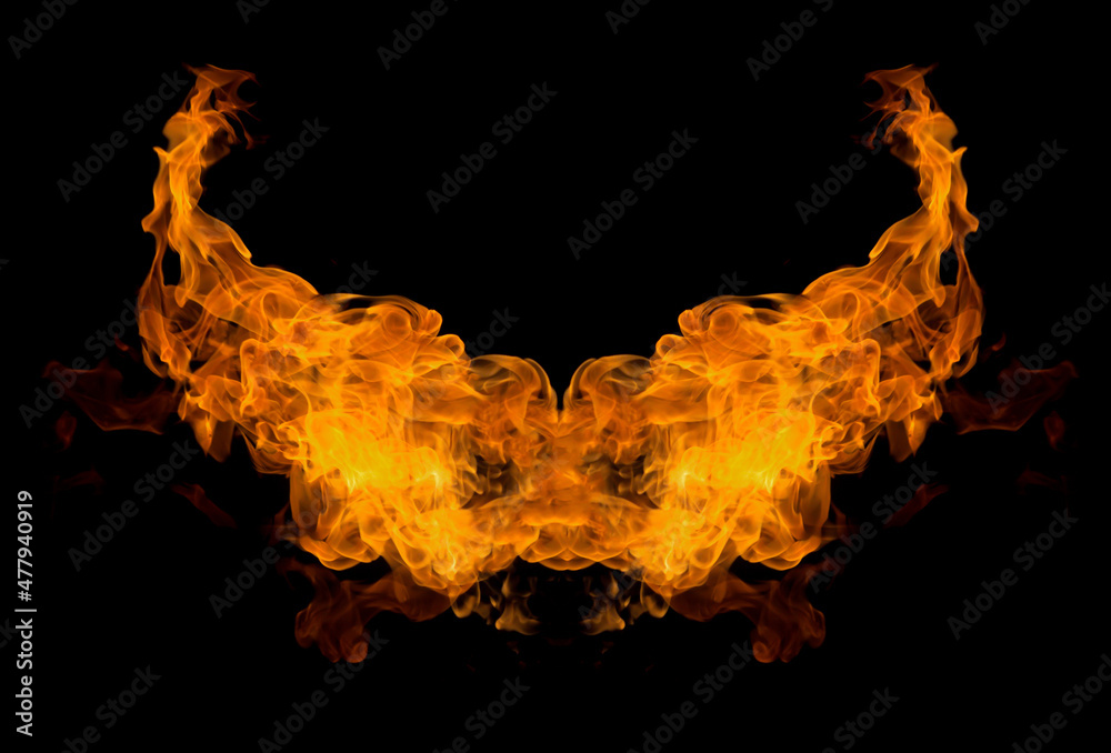 Fire horns on black background. Flaming patterns and abstract smoke ...