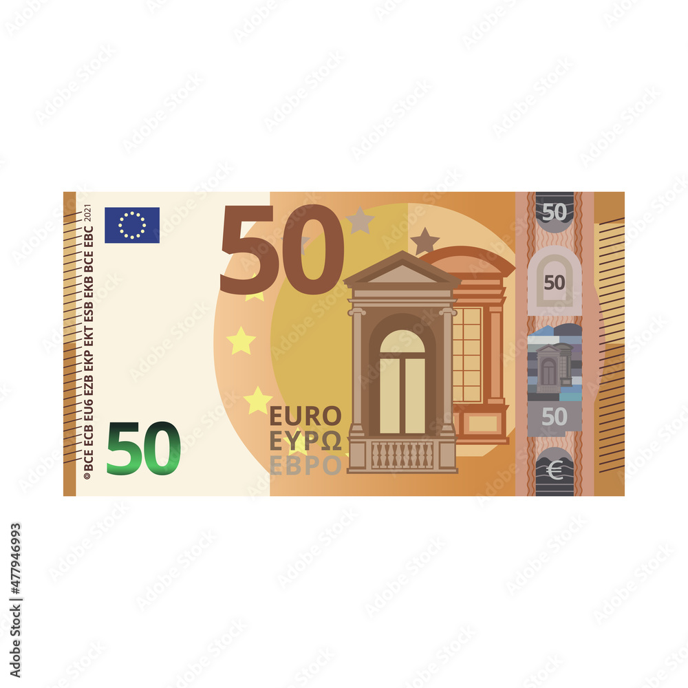 50 Euro money banknote cartoon vector illustration isolated object ...