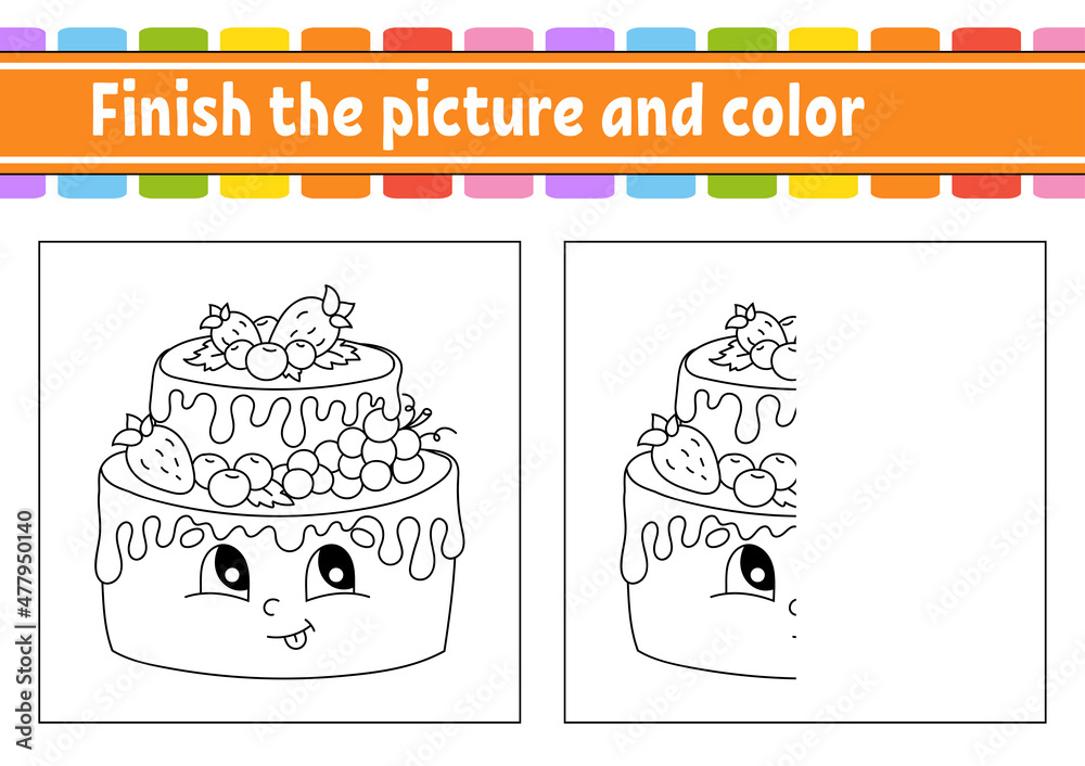 Finish the picture and color. Cartoon character isolated on white ...