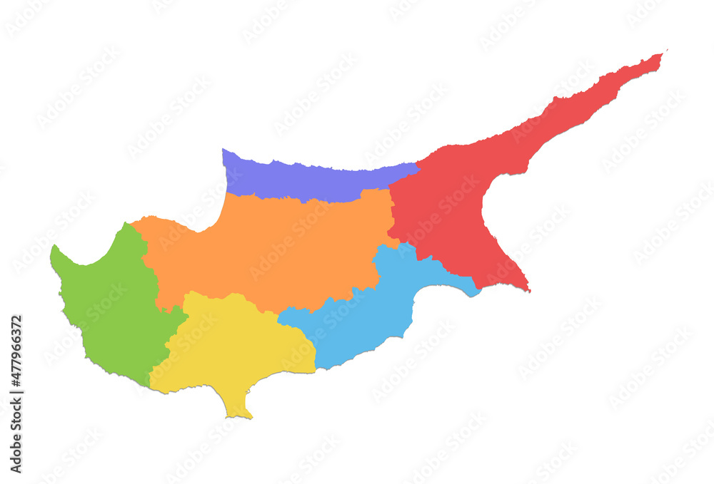 Cyprus map, administrative division, separate individual regions, color ...