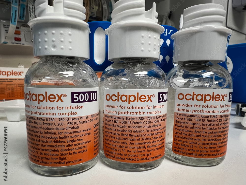 Vials of drug to reverse excessive coagulation, called Octaplex, used ...