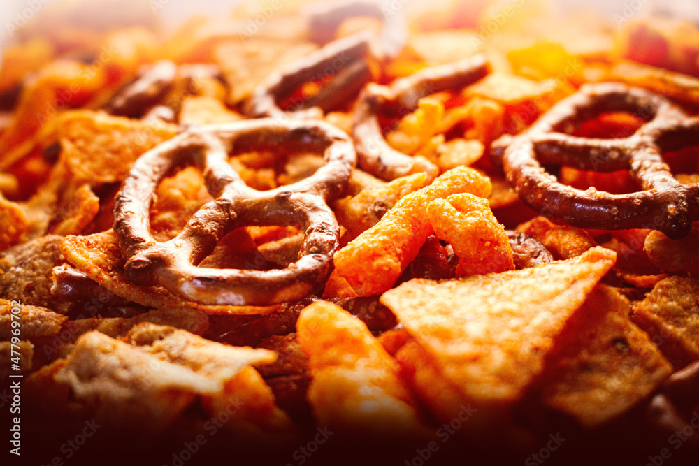 focus on foreground snacks mix junk food snack variety pack corn chips ...