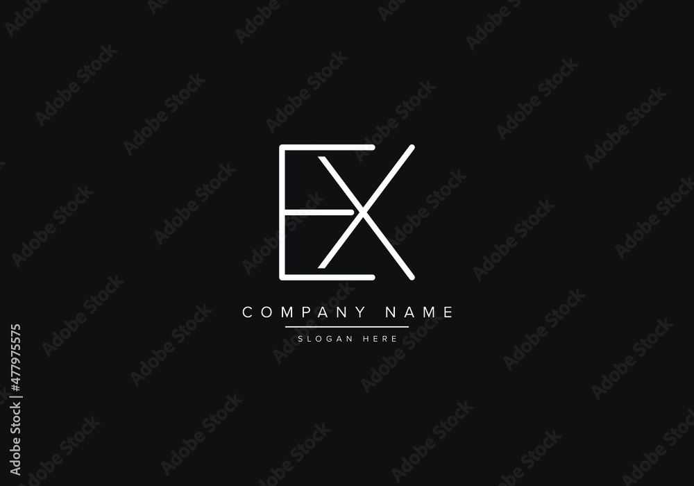 Initial letter EX logo, minimalist line art monogram logo, black ...