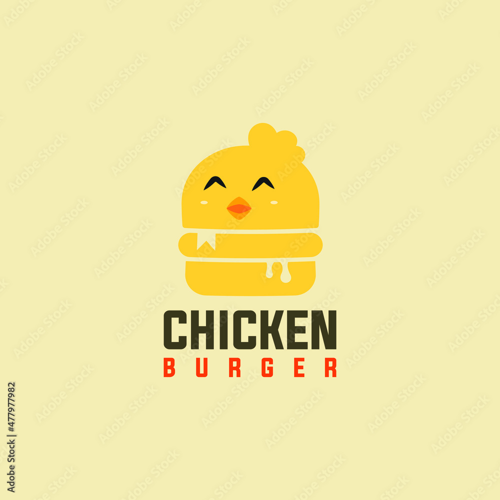 Chicken burger and restaurant logo design template Stock Vector | Adobe ...