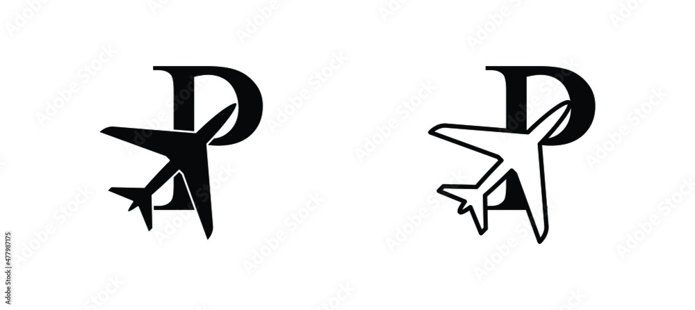 letter P plane vector template airplane logo airlines company travel ...