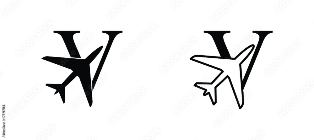 letter V plane vector template airplane logo airlines company travel ...