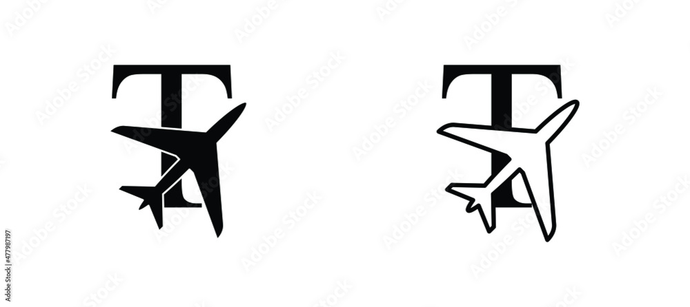 letter T plane vector template airplane logo airlines company travel ...