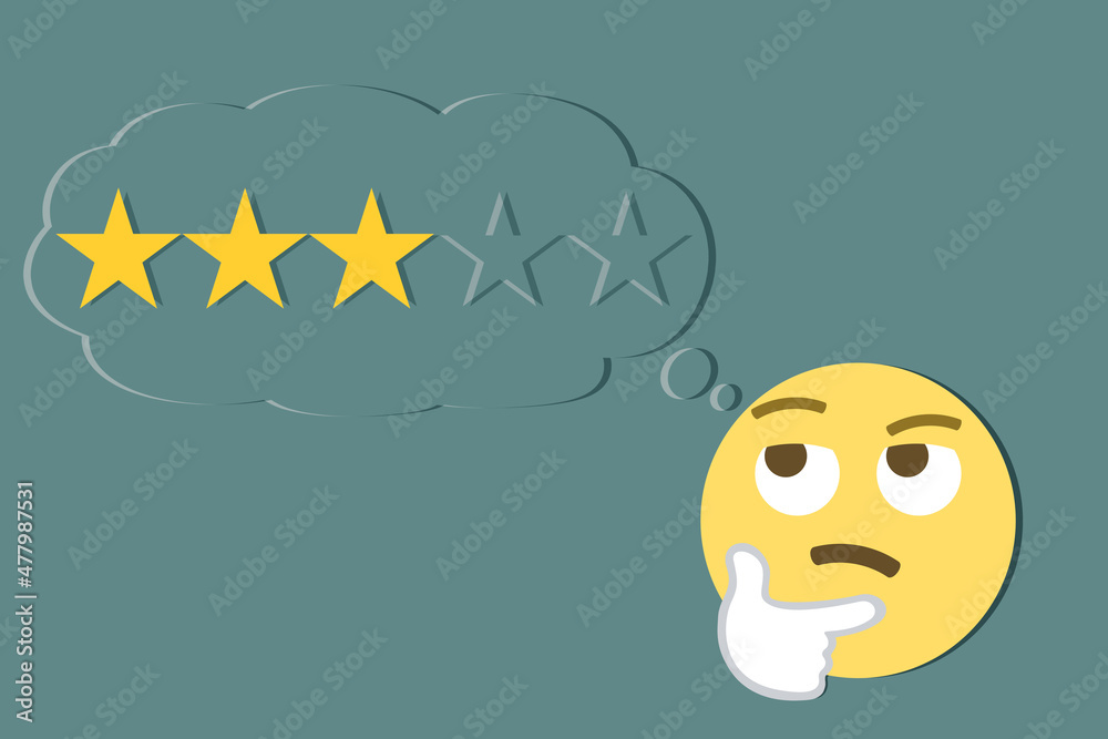 review concept with thinking face emoji and thought bubble with rating ...