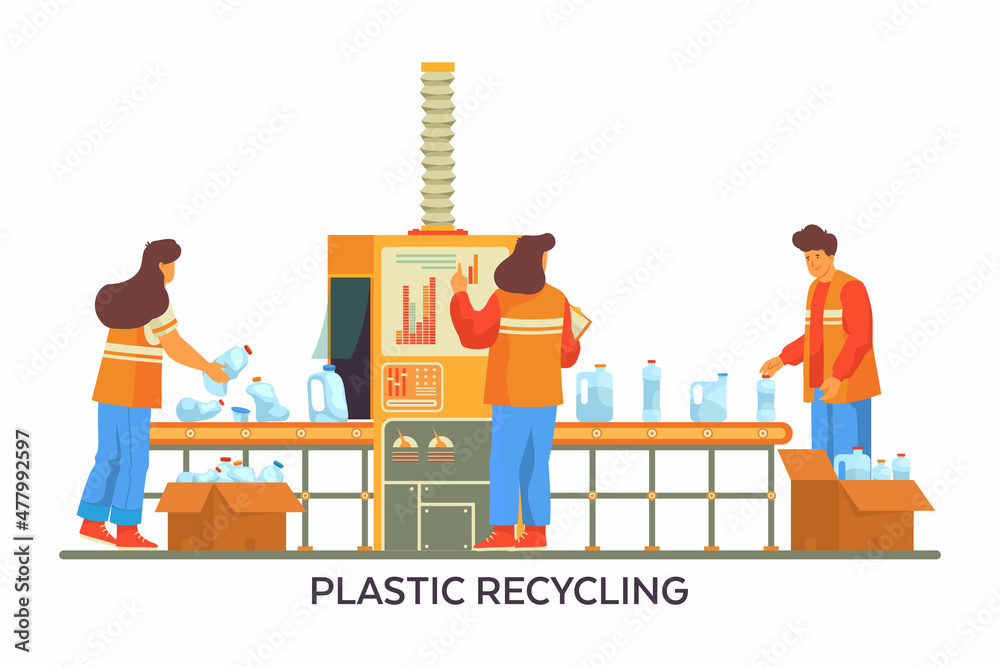 Plastic waste recycling process, vector eco banner Stock Vector | Adobe ...