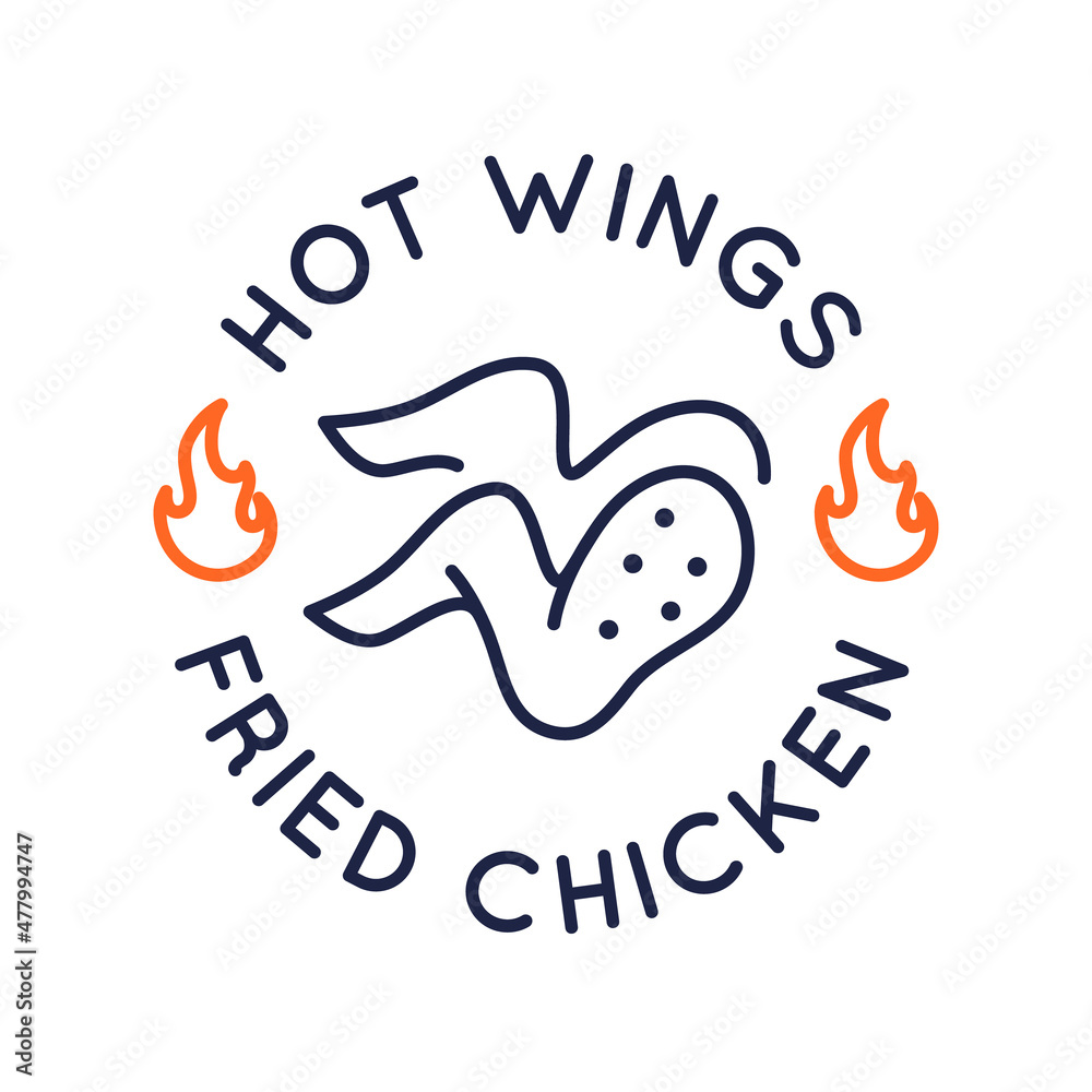 Hot wings logo, icon. Lined fried chicken wings icon designed for ...