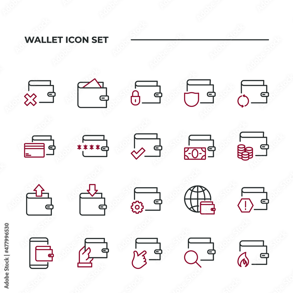 simple set of Wallet vector icons with editable line styles covering ...