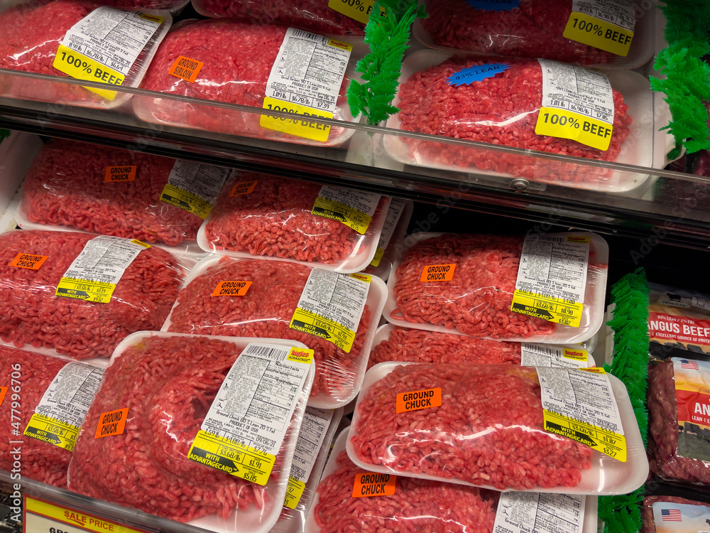 NORTH PORT, FLORIDA - January 02, 2022 : Fresh ground beef hamburger ...