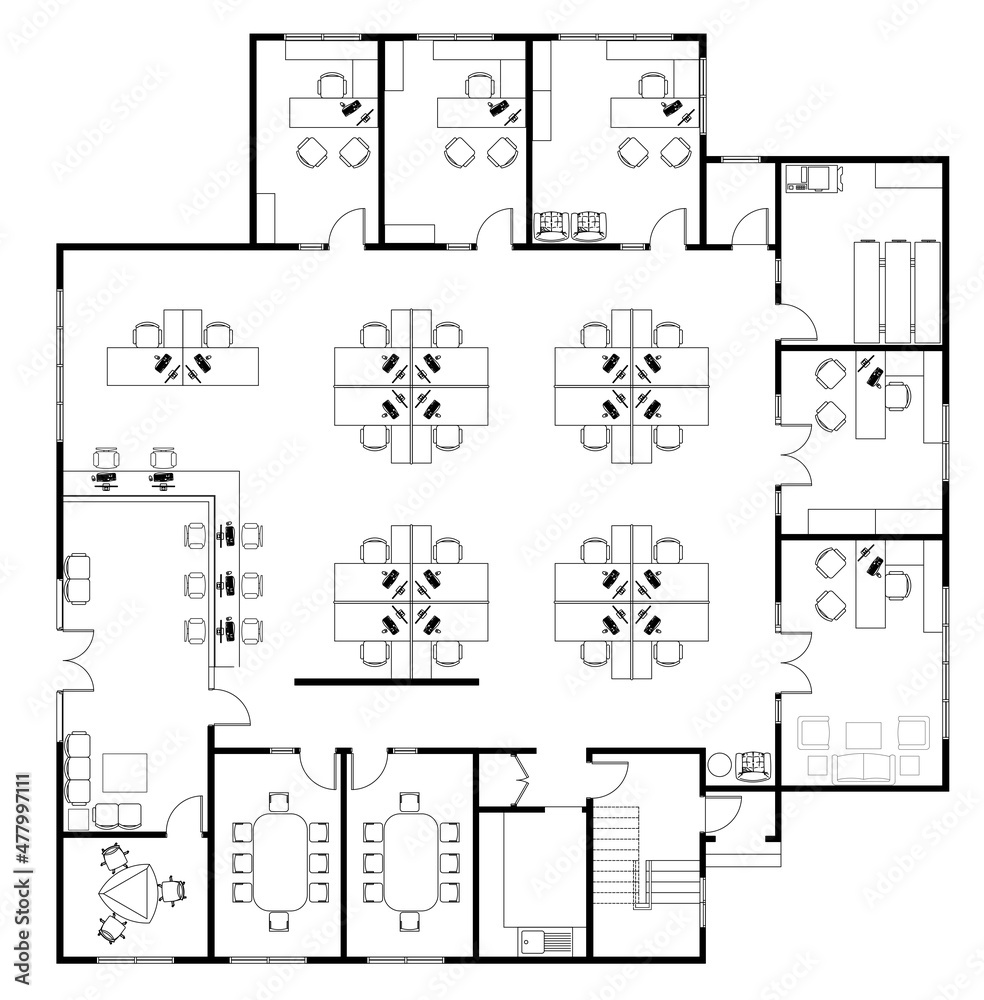 PENANG, MALAYSIA -APRIL 17, 2021: An office plan layout drawing ...