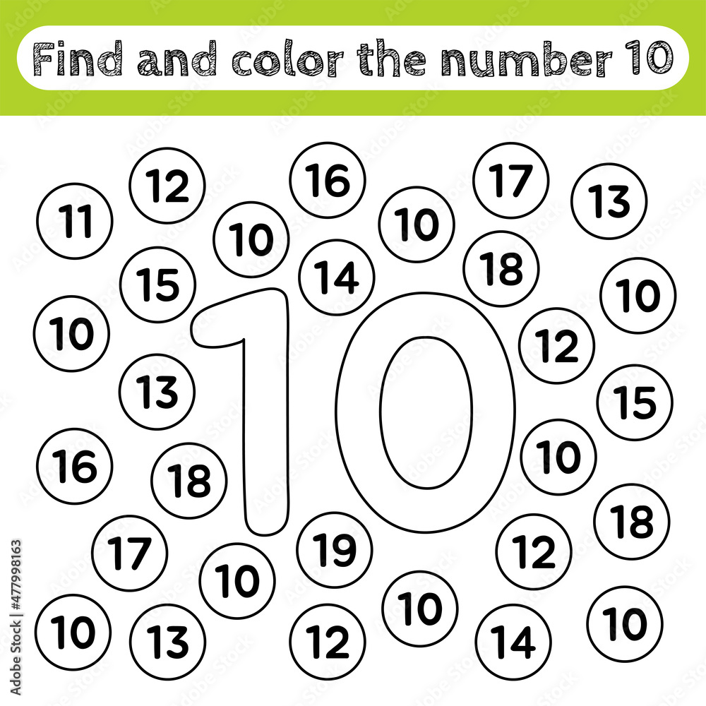 Learning worksheets for kids, find and color numbers. Educational game ...