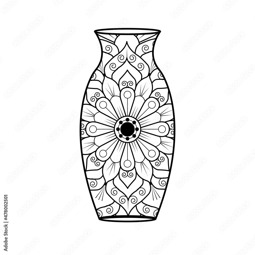 Mandala Vase Vector and line art. Mandala coloring page. Hand drawn ...