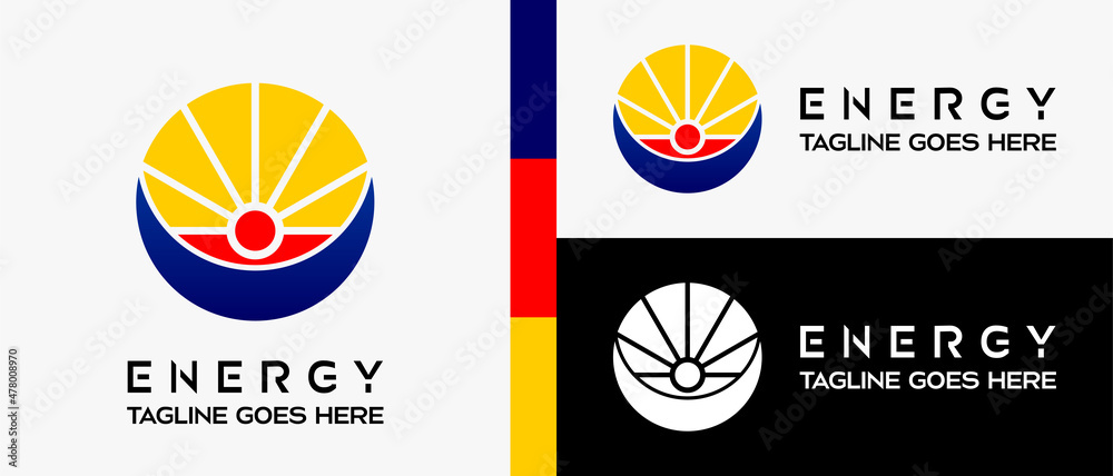sunlight energy logo design template with water icon in circle. vector ...