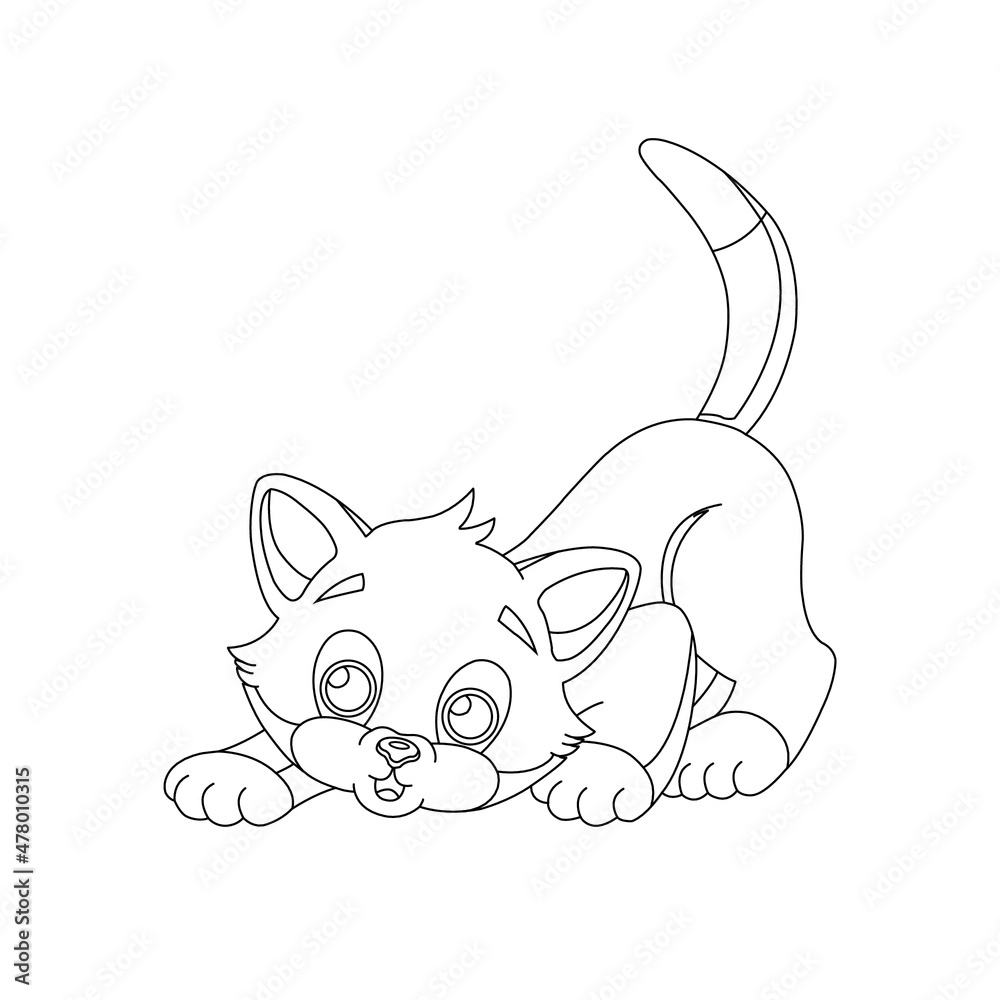 Kitty Cat outline coloring page for kids Stock Vector | Adobe Stock