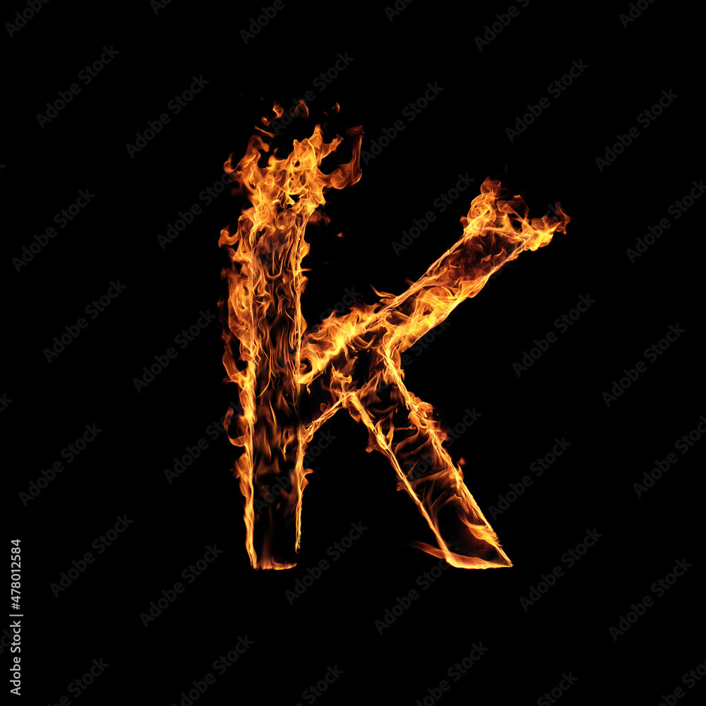 Single Letter of Fire Flames Alphabet on Black Background. Stock Photo ...