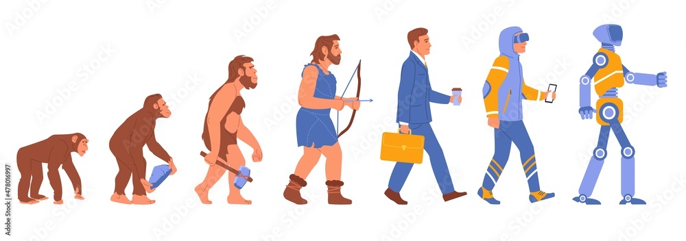 Man evolution. Human development stages. Primate and historical ...