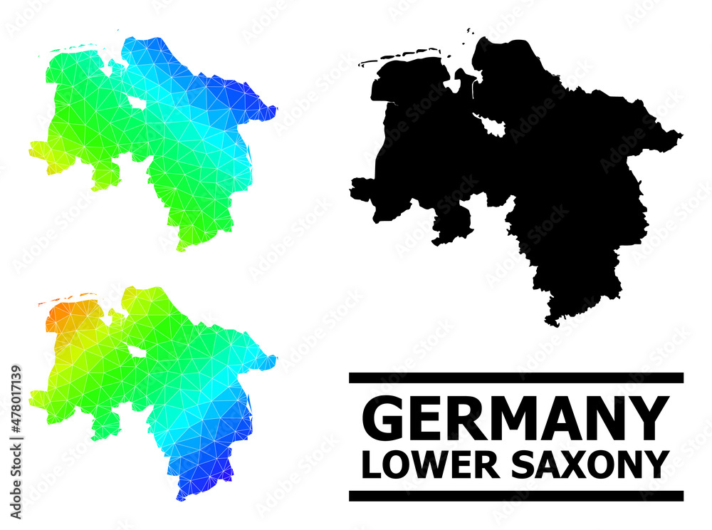 Vector low-poly rainbow colored map of Lower Saxony State with diagonal ...