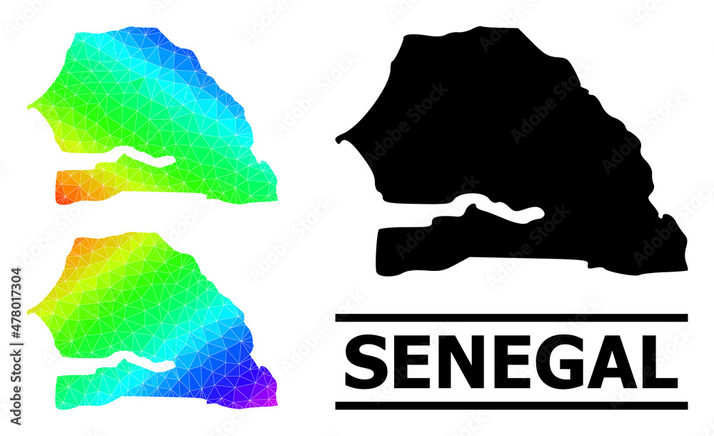 Vector lowpoly spectrum colored map of Senegal with diagonal gradient ...
