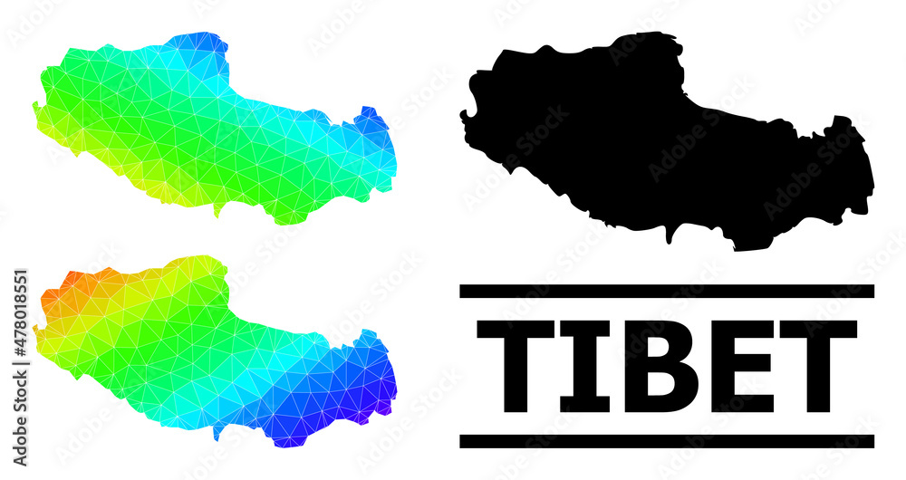 Vector lowpoly rainbow colored map of Tibet with diagonal gradient ...