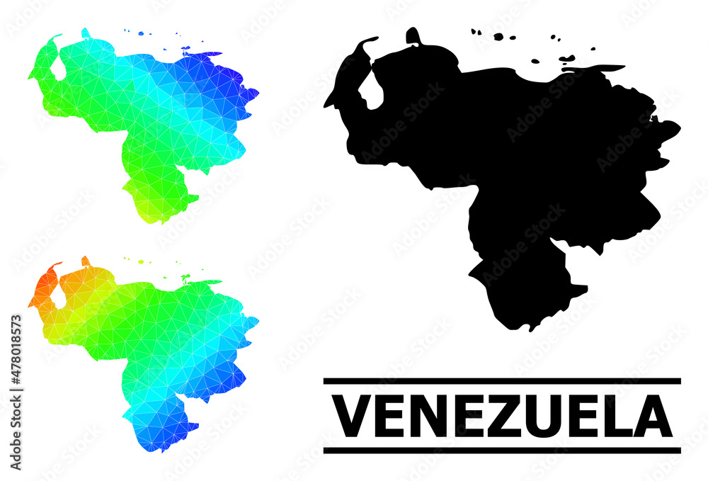 Vector lowpoly rainbow colored map of Venezuela with diagonal gradient ...