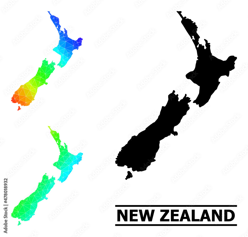 Vector lowpoly spectrum colored map of New Zealand with diagonal ...