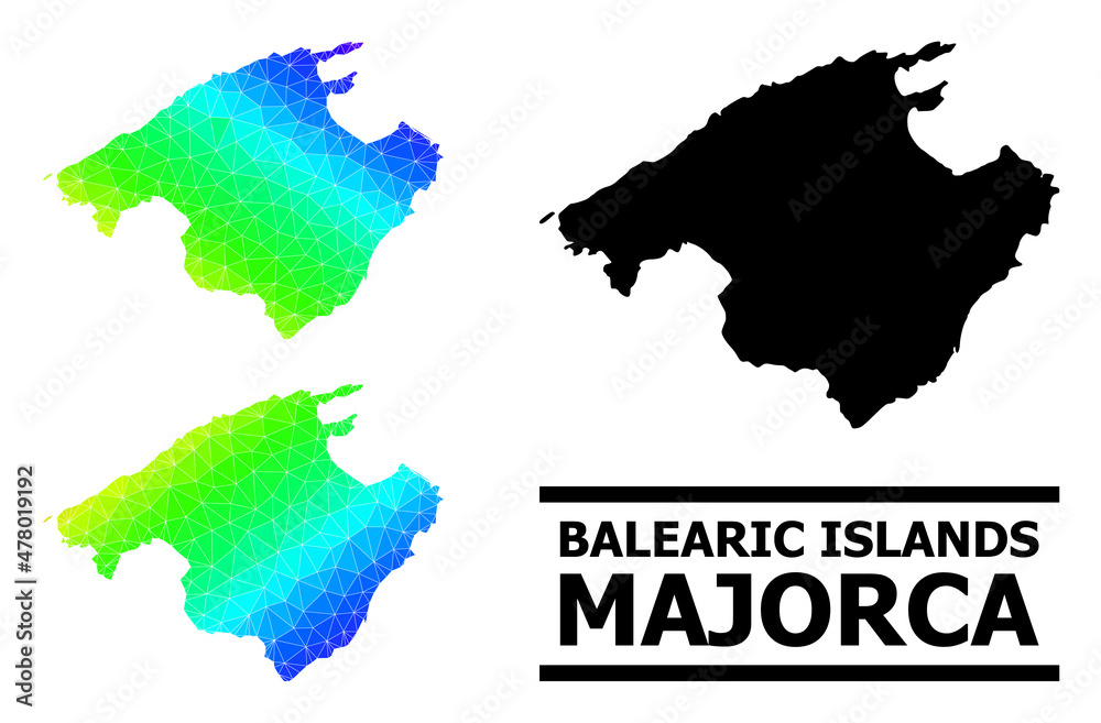 Vector low-poly spectrum colored map of Majorca with diagonal gradient ...