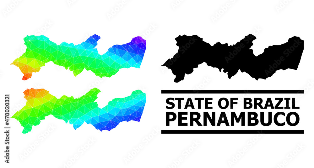 Vector lowpoly rainbow colored map of Pernambuco State with diagonal ...