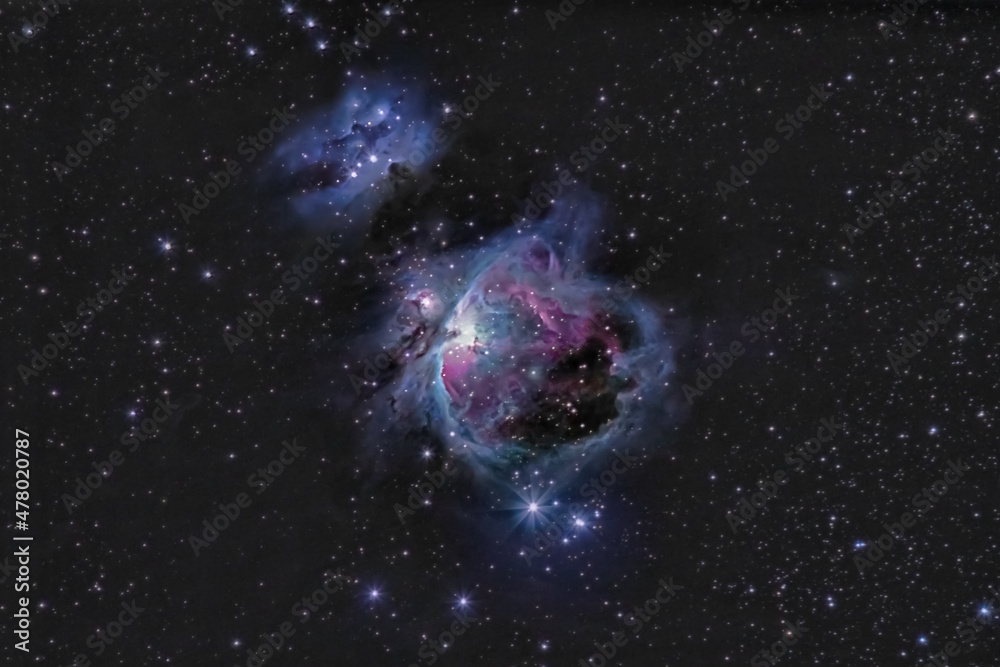 Orion Nebula M42 or NGC 1976 deep space emission nebula on the starry ...
