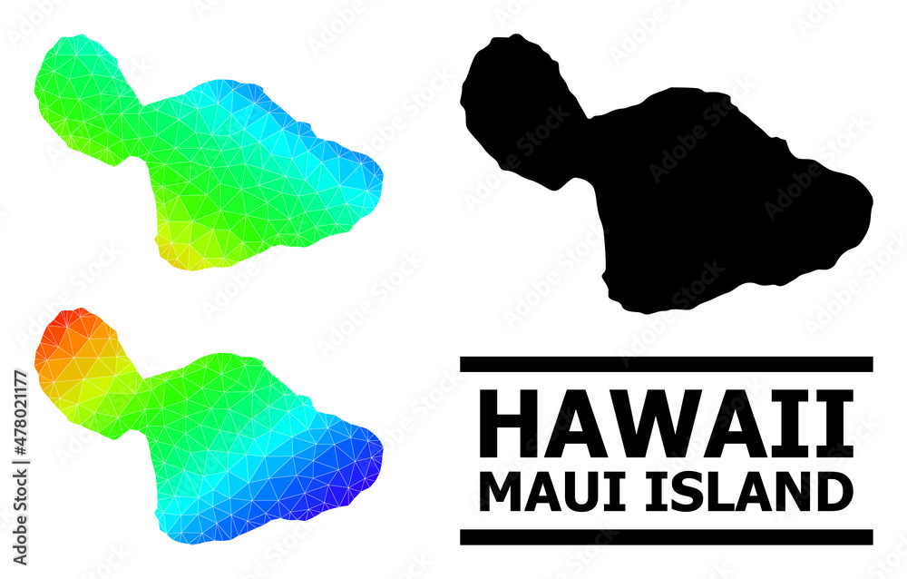 Vector low-poly rainbow colored map of Maui Island with diagonal ...